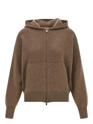Agnona Zipped Hooded Sweater In Cashmere Blend - Brown