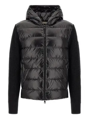 Moncler Quilted & Ribbed Hybrid Zip-up Cardigan - Black