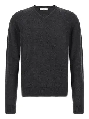 THE ROW Thamm V-neck Goat Cashmere Sweater - Gray