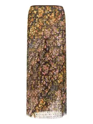 DRIES VAN NOTEN Dries Van Noten Floral Print Mesh Maxi Skirt