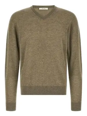 THE ROW Thamm Top V-neck Cashmere Sweater - Green