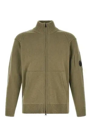 C.P. COMPANY Lambswool Cardigan With Lens Detail - Green