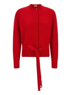FERRAGAMO Belted Cashmere Cardigan - Red