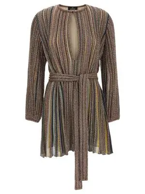 MISSONI MISSONI V-Neck Striped Knit Mini Dress With Belt