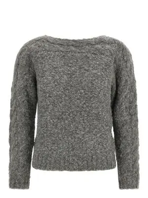 Isabel Marant Étoile ISABEL MARANT Ponara Boat Neck Braided Virgin Wool Blend Sweater Gray