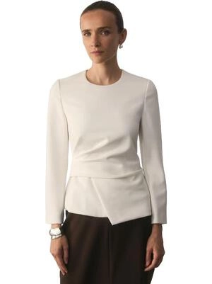 The Fold Malone Sculpt Stretch Crepe Asymmetrical Peplum Top - White