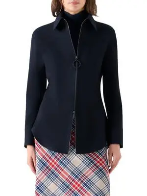 Akris Double Knit Wool Blend Zip Up Jacket - Navy