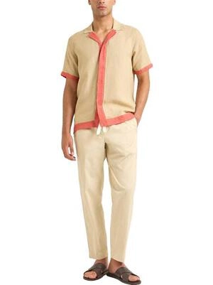 Orlebar Brown Maitan Lino Relaxed-fit Shirt Biscuit/dark Ruby