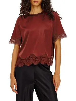 Rails Sonora Lace Trim Satin Top - Crimson