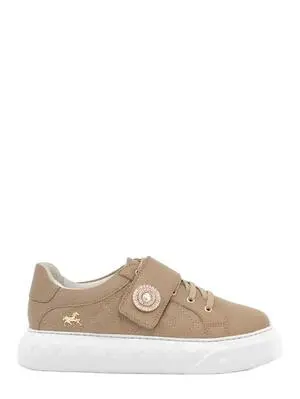 CAVALINHO Diamond Embellished Leather Platform Sneakers - Sand/beige