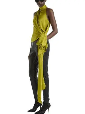 Balmain Balmain Draped Silk Charmeuse Blouse Green