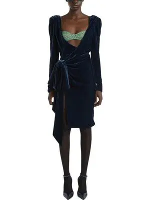 Balmain Velvet Wrap Dress With Bow Detail - Blue