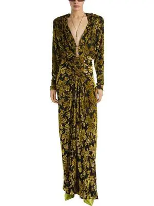 Balmain Long Velvet Jacquard Dress - Multicolor