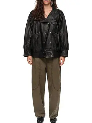 Bimba Y Lola Leather Volume Jacket With High Neck And Cargo Pockets - Black