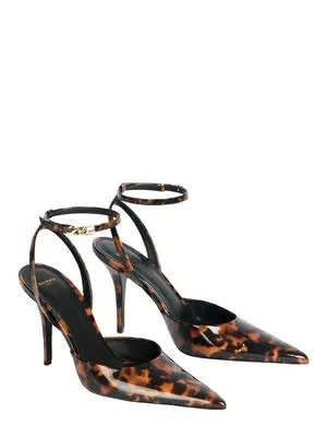 Balmain Printed Patent Leather Strappy Courts - Brown