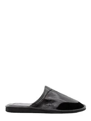 CAVALINHO Leather House Slippers With Suede Accents And Striped Detailing - Black