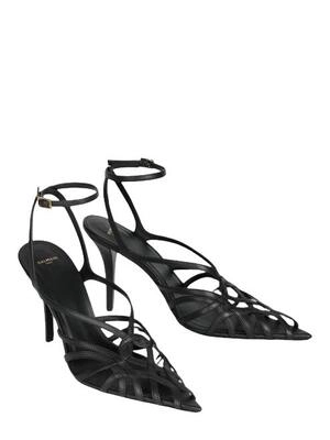 Balmain Smooth Leather Cage Stiletto Sandals - Black
