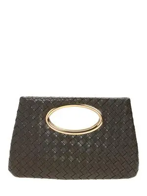 Mango Woven Faux Leather Frame Clutch With Hoop Handles - Chocolate