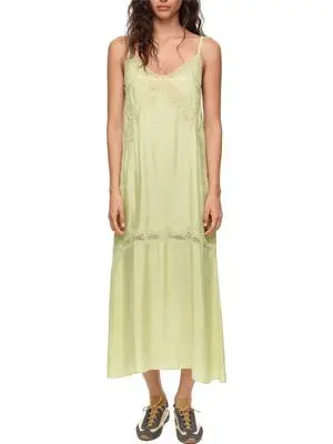 Bimba Y Lola A-line Midi Slip Dress With Lace Trims - Lime