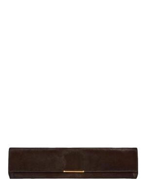 Balmain Balmain Pony-Effect Leather Long Clutch Bag Dark Brown