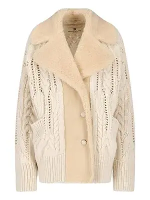 Ermanno Scervino Virgin Wool And Shearling Cardigan - Cream