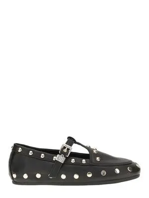 GANNI Ganni Mary Jenny Studded Ballerinas In Pebbled Leather Black