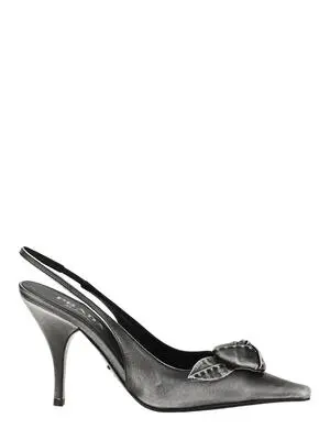 Prada PRADA Floral-Detail Leather Slingback Pumps Grey