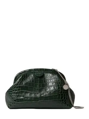 Stella McCartney Stella McCartney Falabella Croc-Embossed Soft Clutch Green