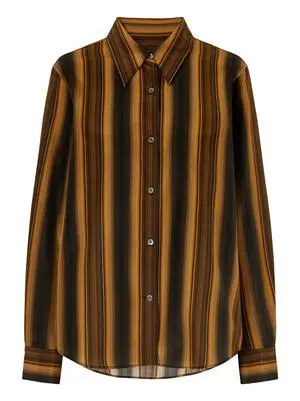 Marni Striped Cotton And Silk-blend Shirt - Orange
