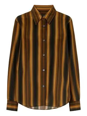 Marni Striped Cotton And Silk-blend Shirt - Orange