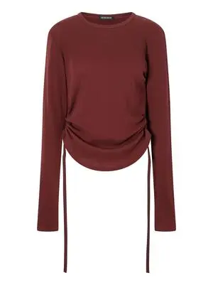 ANN DEMEULEMEESTER Ann Demeulemeester Gathered Ribbed Cotton T-Shirt Merlot