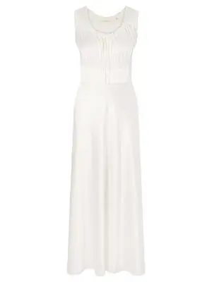 DÔEN Adalie Lace-trimmed Gathered Silk-satin Midi Dress - Off-white