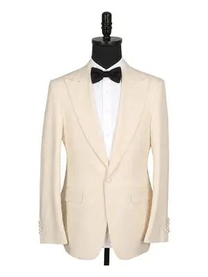 DAVID WEJ Neutrals Alfredo Single Breasted Peak Lapel Blazer In Ivory - White