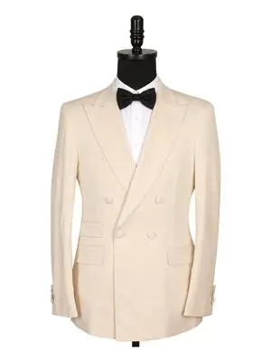 DAVID WEJ Neutrals Alfredo Double Breasted Peak Lapel Blazer In Ivory - White