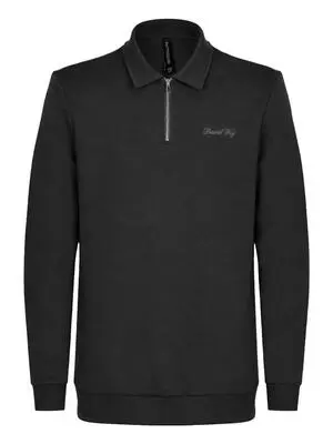 DAVID WEJ Enzo Cotton Zip Polo - Black