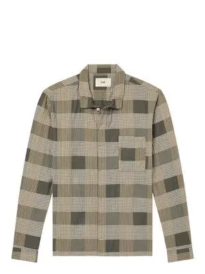 Folk Patch Checked Cotton-blend Seersucker Shirt - Green
