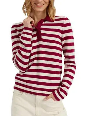Chinti & Parker Wool-cashmere Stripe Collared Sweater - Cherry