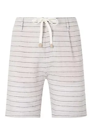 Eleventy Straight-leg Striped Linen Shorts - Beige