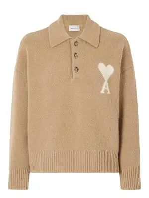 AMI Paris Logo-embroidered Polo Shirt - Tan