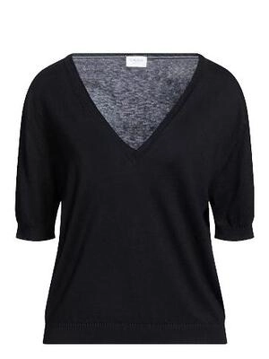 CRUNA Silk Cotton V-neck Short Sleeve Sweater - Black