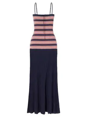 Faithfull The Brand Doris Striped Cotton-blend Maxi Dress With Bow Detail - Navy