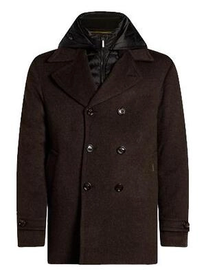 MOORER Wool And Cashmere Pea Coat With Detachable Hood - Brown