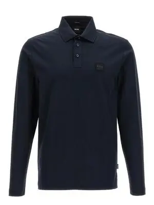 Hugo Boss Logo Patch Long-sleeved Polo Shirt - Black