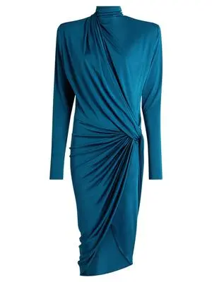 Balmain Draped Long-sleeve Midi Dress - Blue