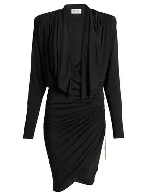 Balmain Draped Long-sleeve Mini Dress - Black