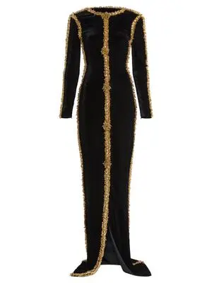Balmain Velvet Beaded-trim Maxi Dress - Black