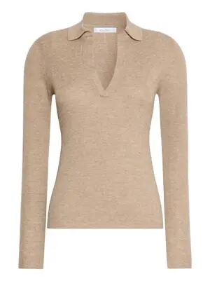 Max Mara MAX MARA Long Sleeve Ribbed Knit Top Sand-colored