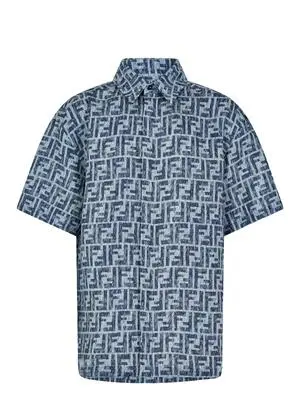 Fendi Monogram Short-Sleeve Shirt Gray