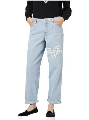 EMPORIO ARMANI Emporio Armani Lightwash Straight Leg Jeans With Wing Embroidery