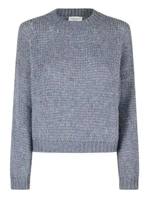 ROBERTO COLLINA Chunky Knit Cropped Crewneck Sweater - Blue